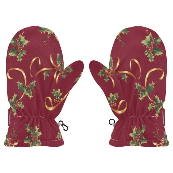 Cozy Kids Winter Gloves with Adjustable Fit,Christmas Holly Perfect for ...