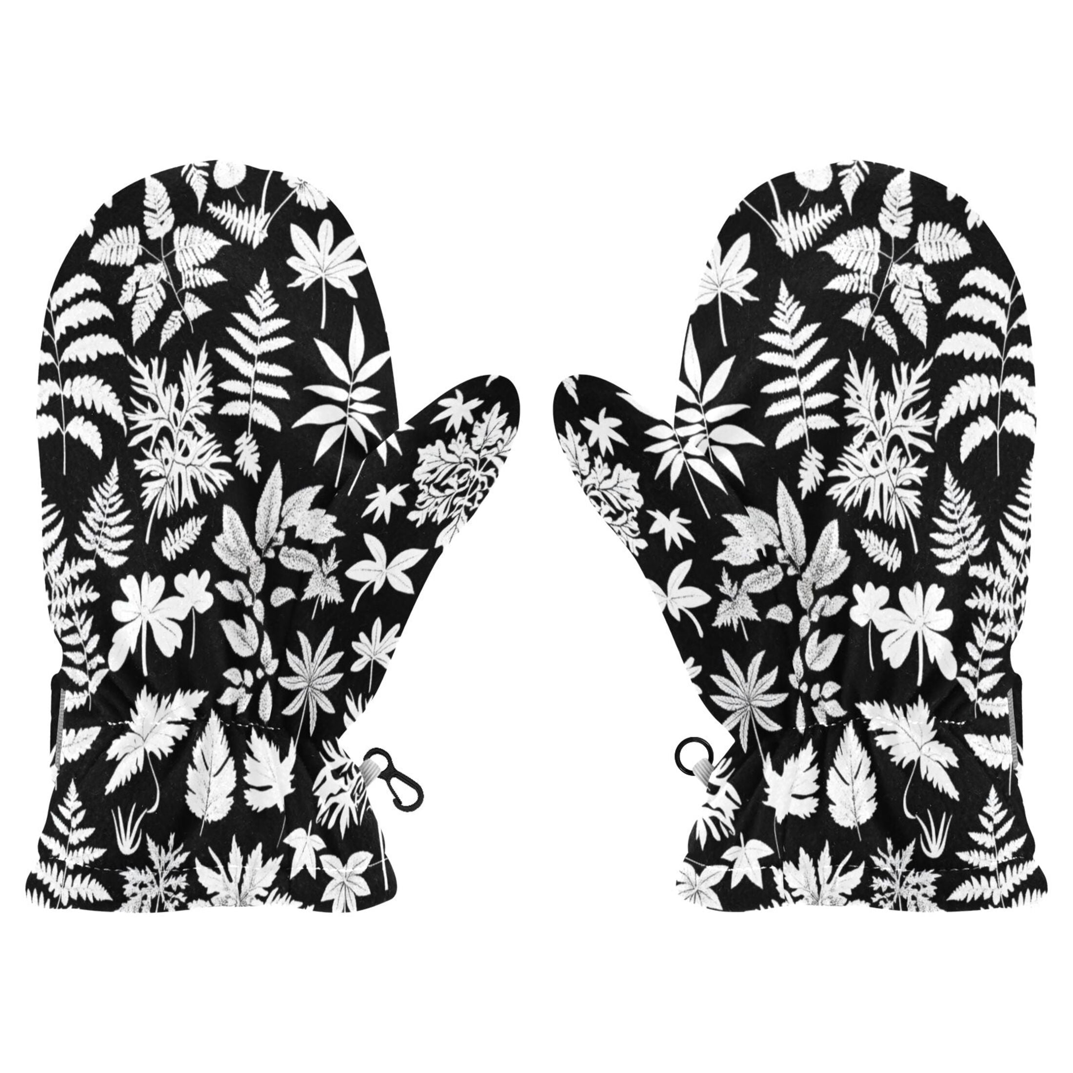 Cozy Kids Winter Gloves with Adjustable Fit,Minimalist Leaves Pattern ...