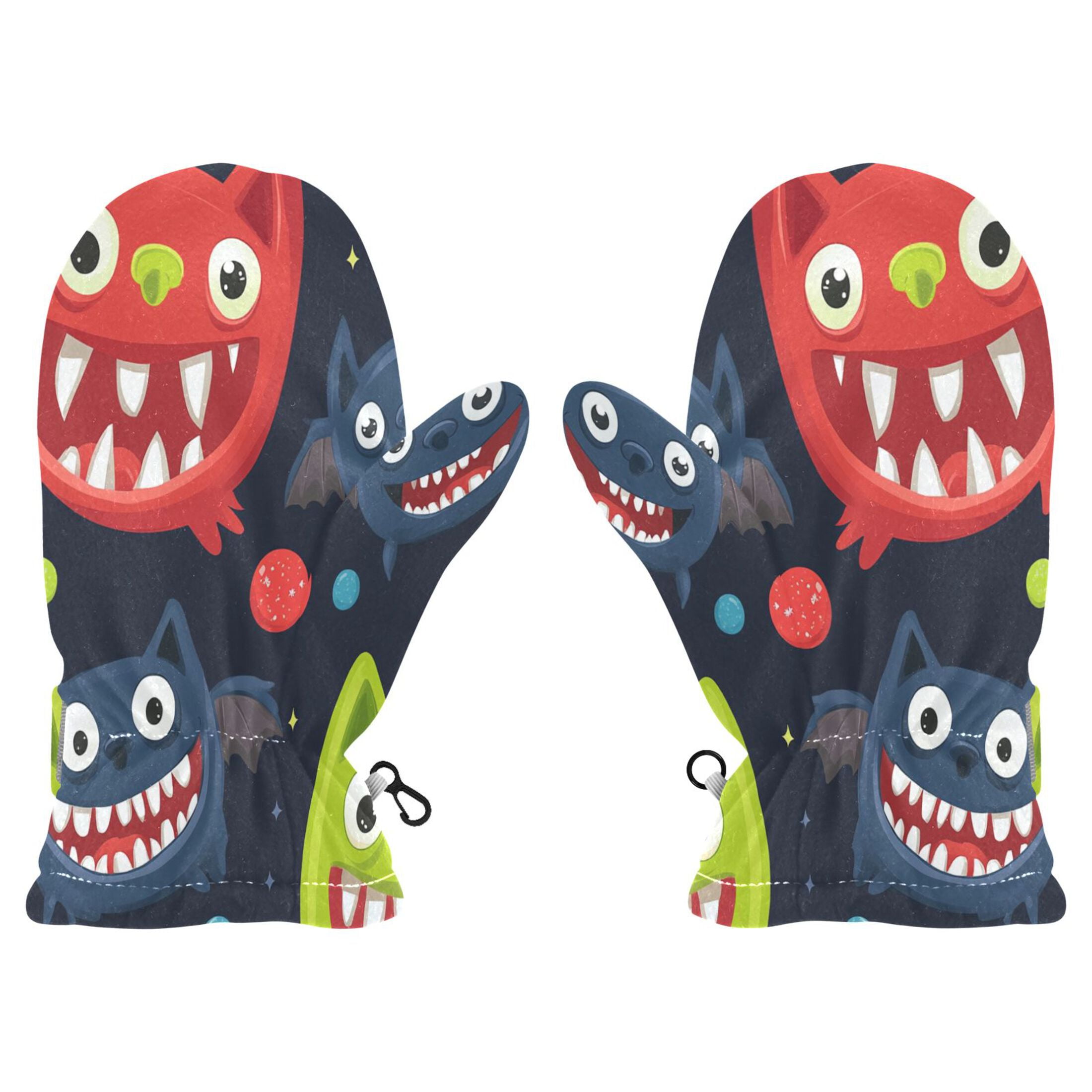 Cozy Kids Winter Gloves with Adjustable Fit,Monster Pattern Design ...