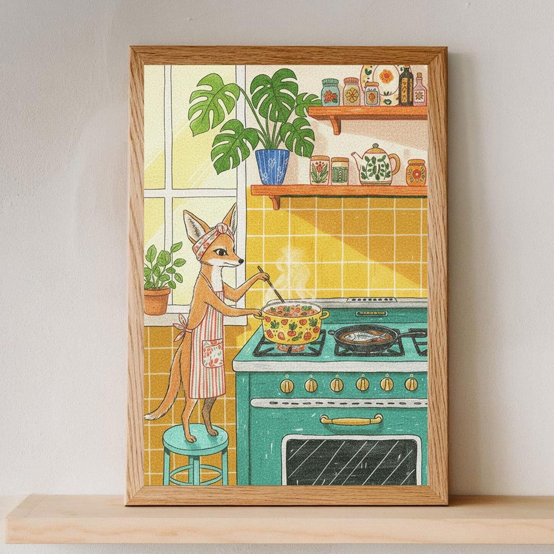 Cozy Kitchen Art Poster – Fox Cooking Series | Retro Illustration Wall ...