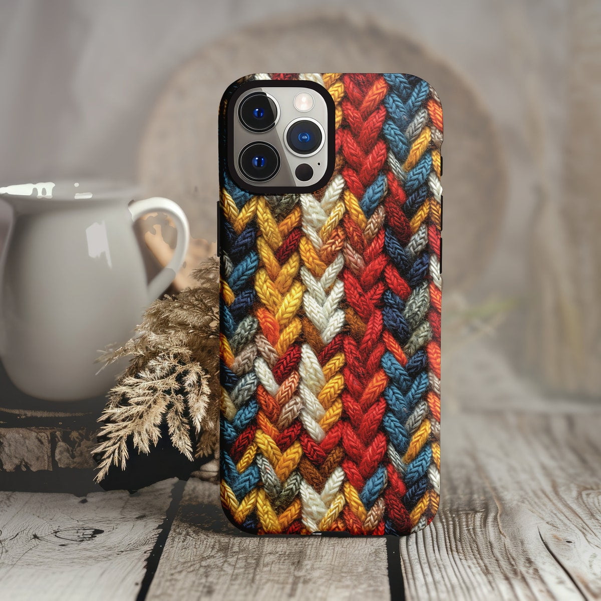 Cozy Knitted Texture MagSafe Phone Case with an Autumn Sweater Pattern ...