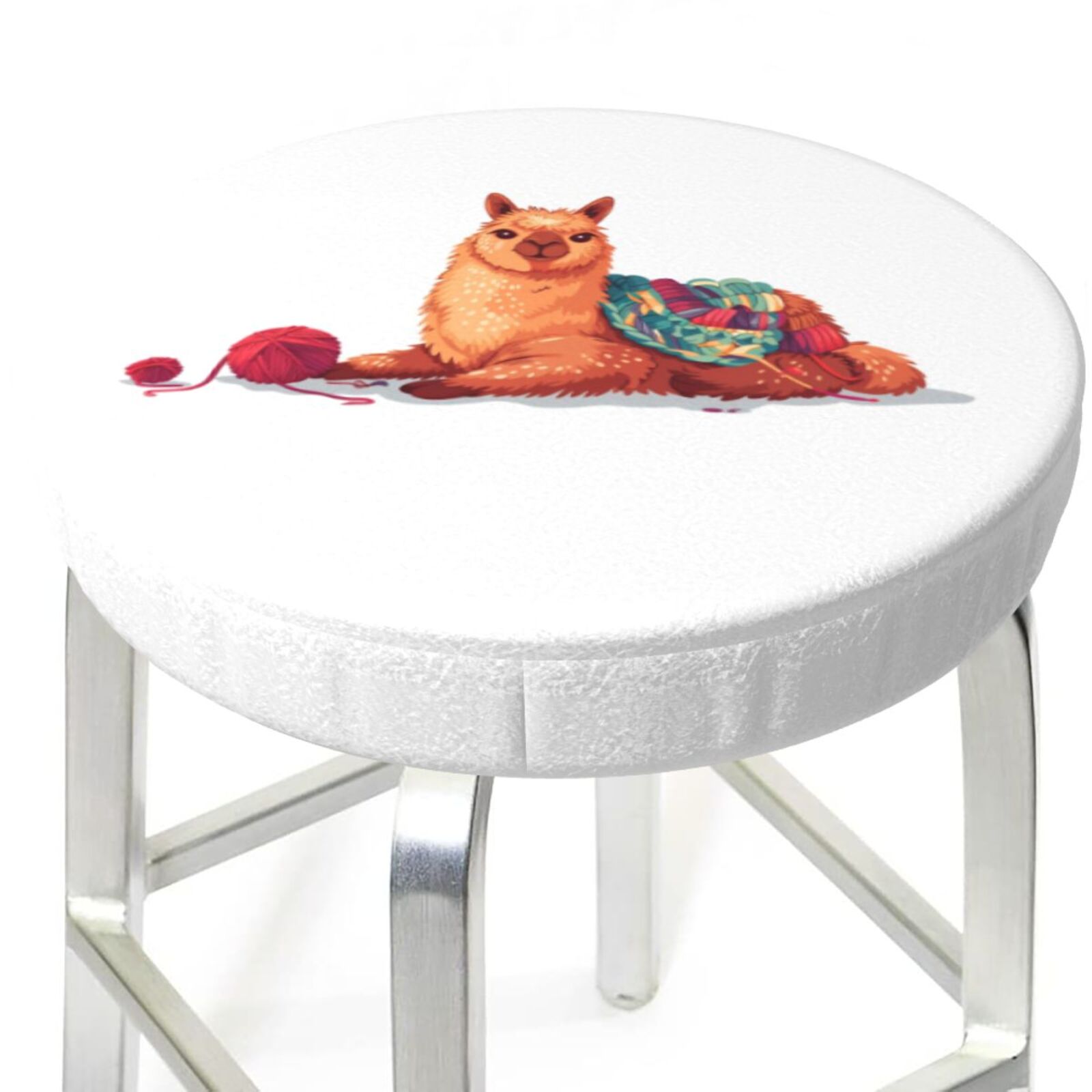 Cozy Knitting Llama Bar Stool Covers - Stretch Round Seat Covers with ...