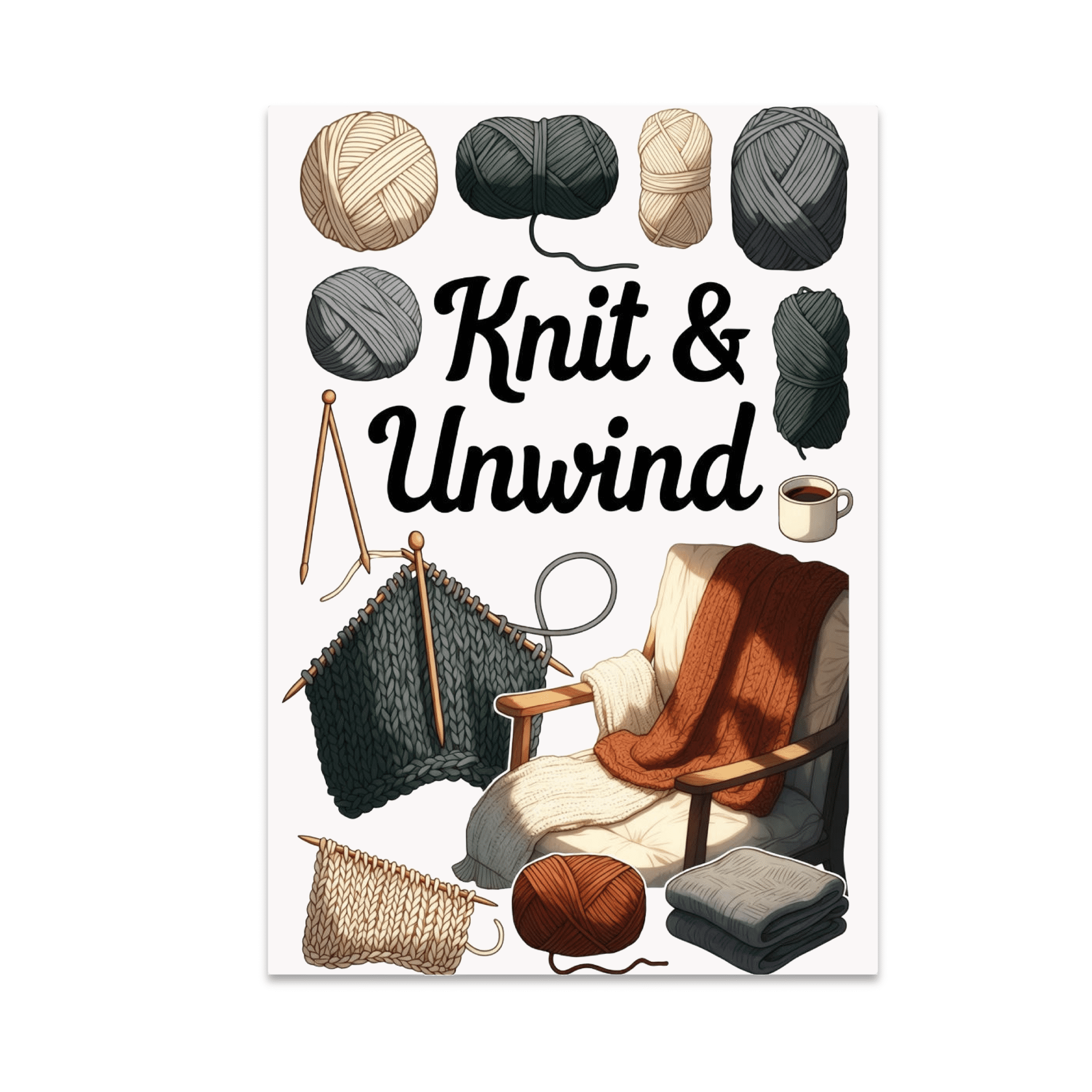 Cozy Knitting Scene Poster - Craft Room Decor - 13x19 Poster Print ...