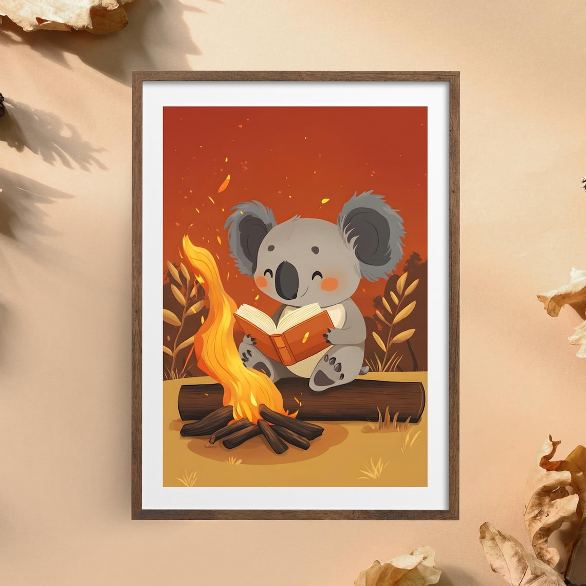 Cozy Koala Reading By Campfire Poster, Cute Animal Print, Whimsical ...