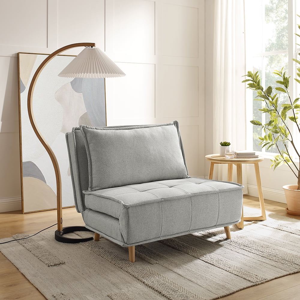 Cozy Light Gray Fabric Convertible Futon Chair with Wood Legs - Walmart.com