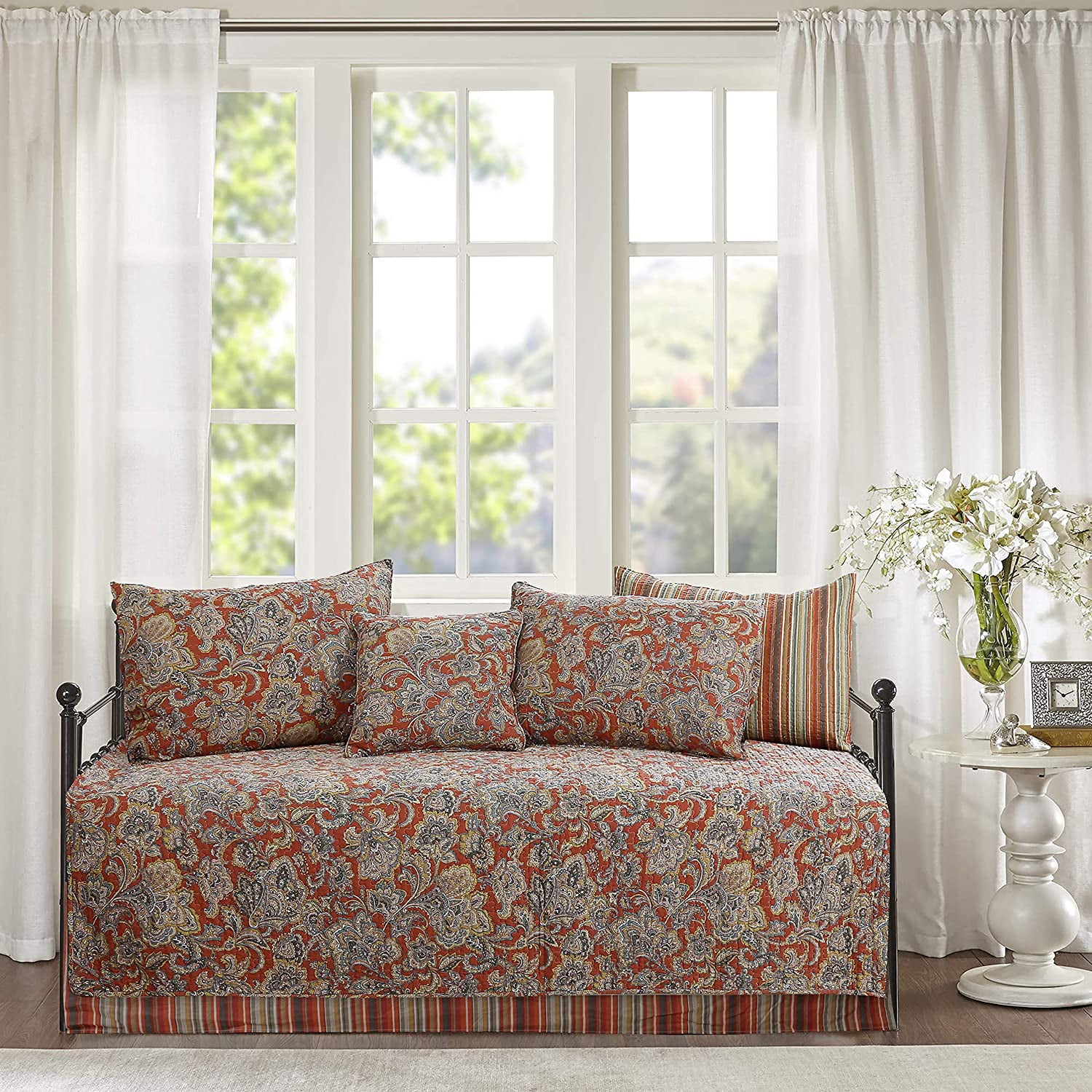 Cozy Line 6 Piece Daybed Set- Copper Orange Vintage Floral Paisley ...