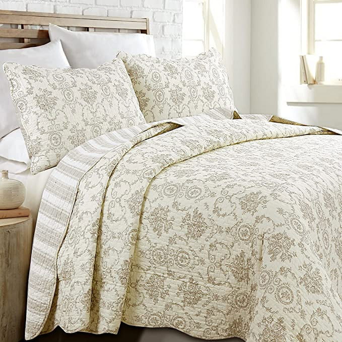 Cozy Line Vintage Bedding Floral Ivory Tan 100% Cotton 3 Cozy Line Vintage Bedding Floral Ivory Tan 100% Cotton 3