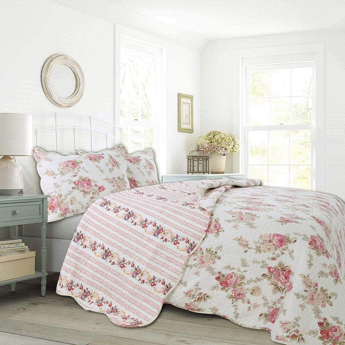 Cozy Line Home Fashions Cottage Feel Floral Shabby Chic Spring Rose 100 ...
