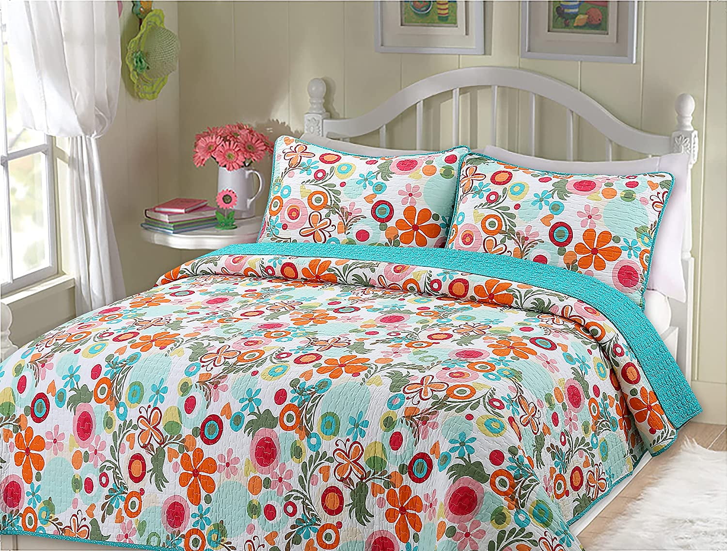 Cozy Line Home Fashions Pink Green Blue Orange Colorful Floral Whimsy ...