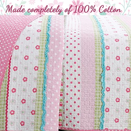 Cozy Line Home Fashions Pink Ruffle Flowers Polka Dot Girl 100% Cotton ...
