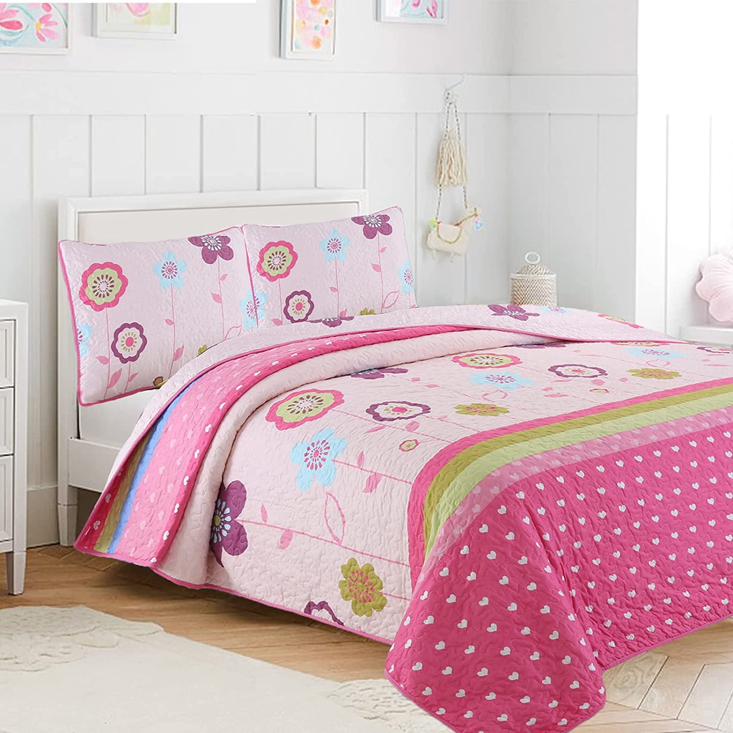Cozy Line Kids Size Girls Reversible Microfiber Bedspread Quilt Twin ...