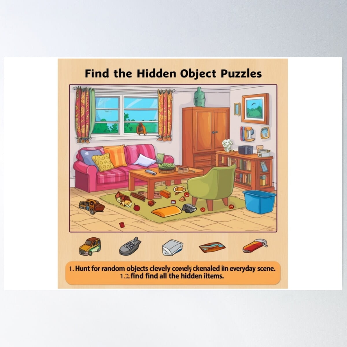 Cozy Living Room Hidden Object Challenge Poster Wall Art, Modern Wall ...