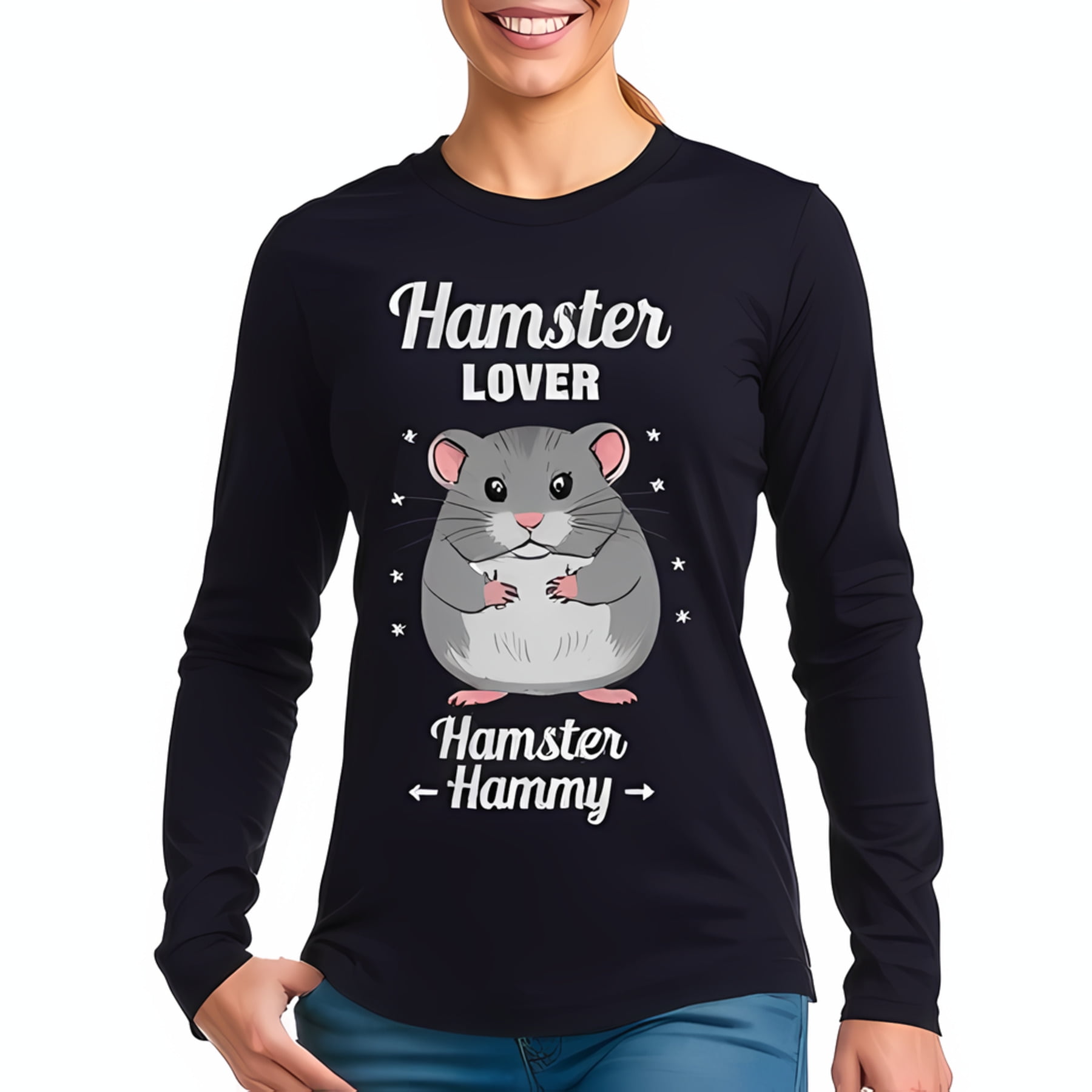 Cozy Long Sleeve Navy T-Shirt for Women Men - Adorable 'Hamster Lover ...