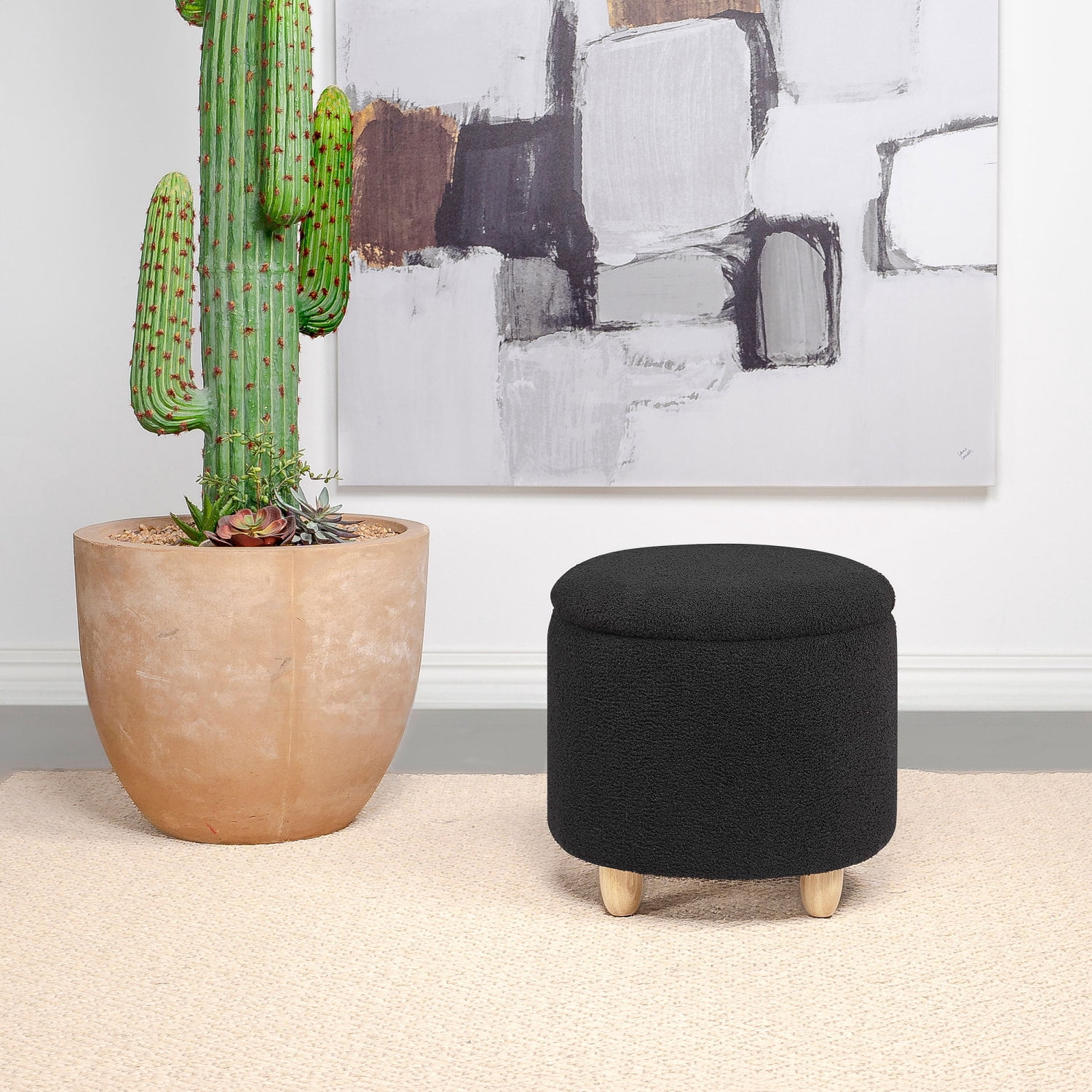 Cozy & Luxurious Round Storage Ottoman with Plush Faux Sheepskin ...