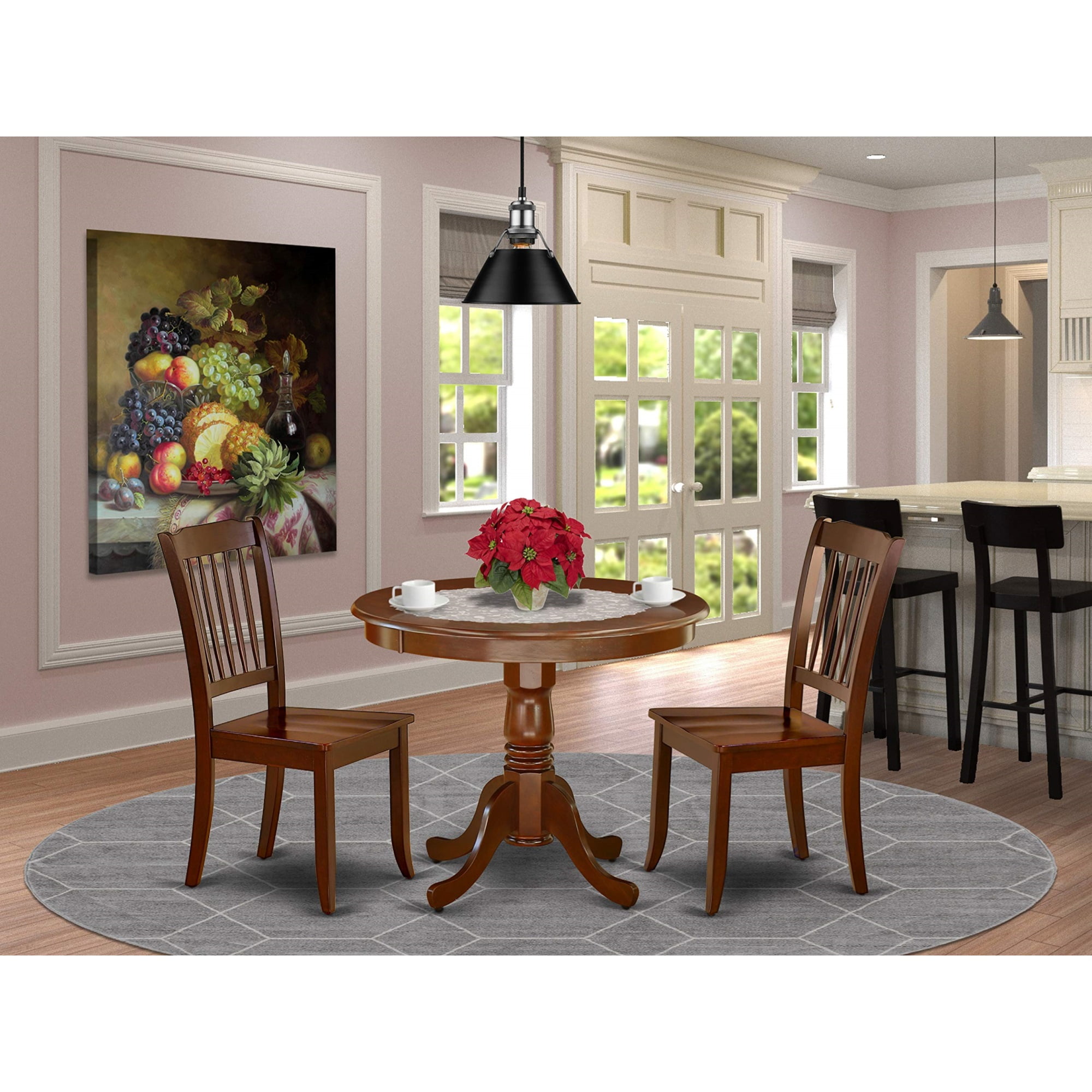 Cozy Mahogany Kitchen Dinette Set - Round 36" Table & 2 Chairs | Small ...