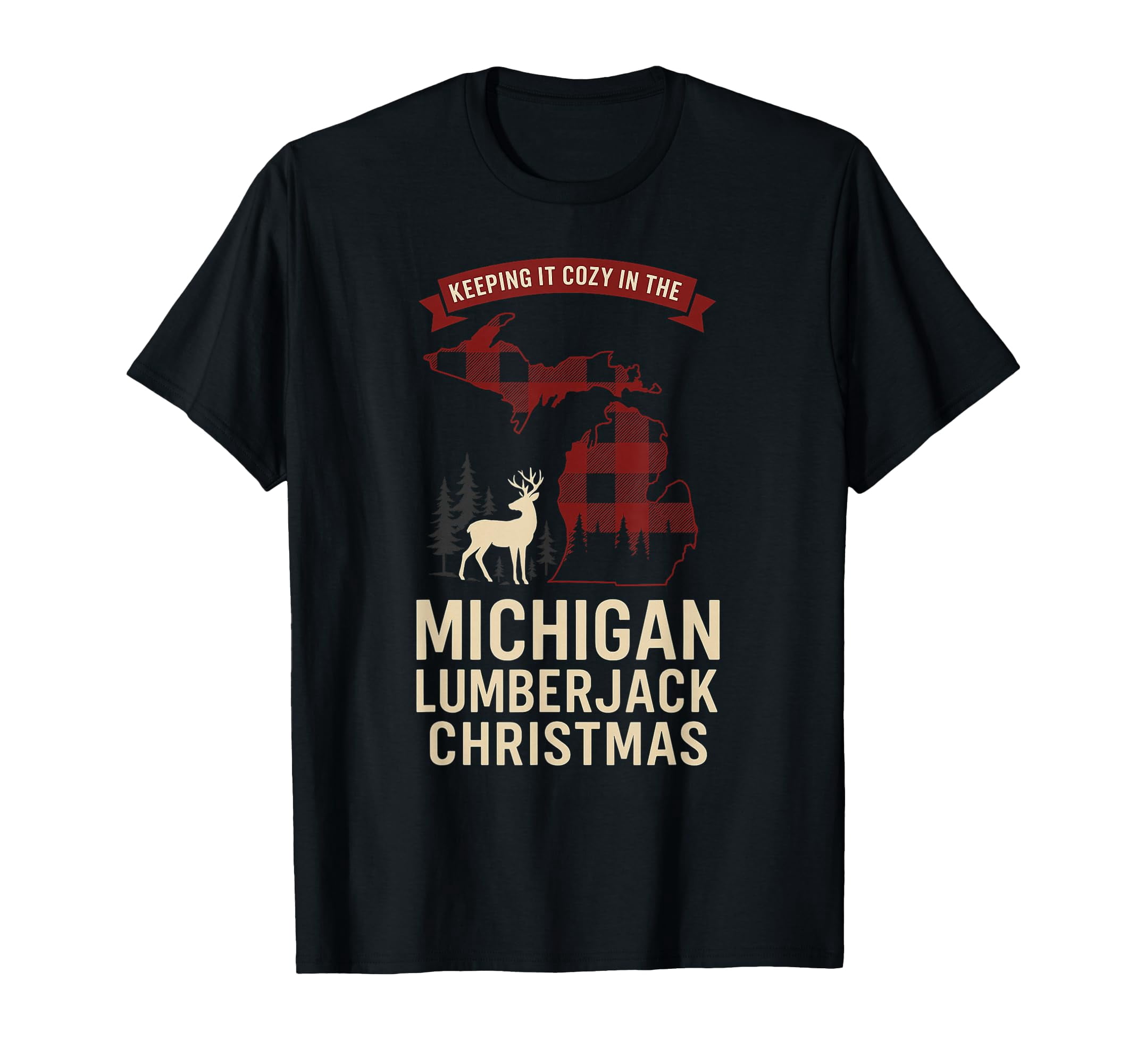 Cozy Michigan Lumberjack Plaid Reindeer T-Shirt for Festive Holiday ...