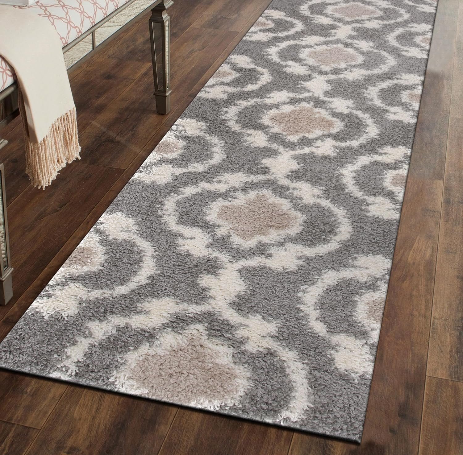 Cozy Moroccan Trellis Gray/Cream 2' X 7'2" Indoor Shag Area Rug Runner ...