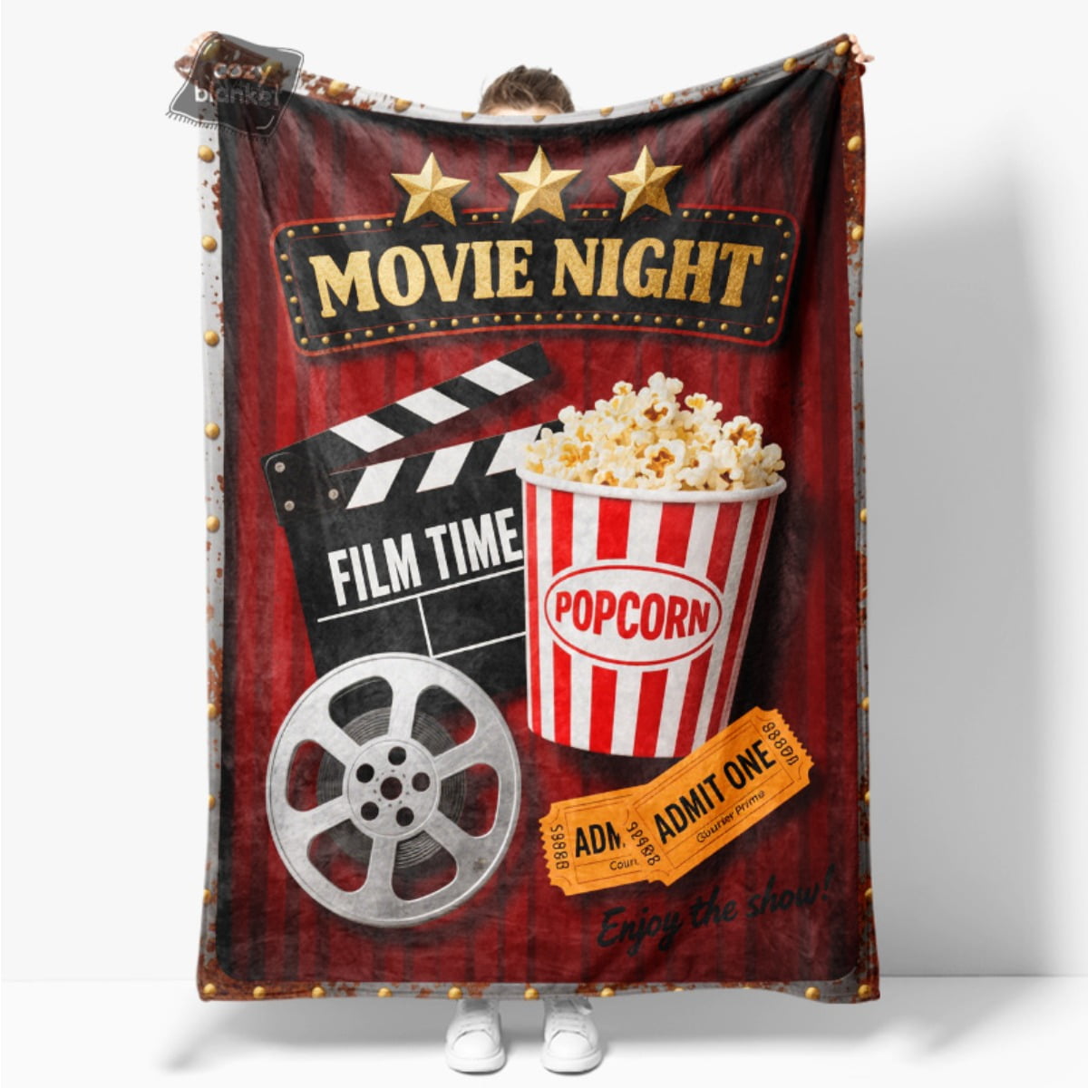 Cozy Movie Night Throw Blanket - Soft Lightweight Retro Marquee Design ...