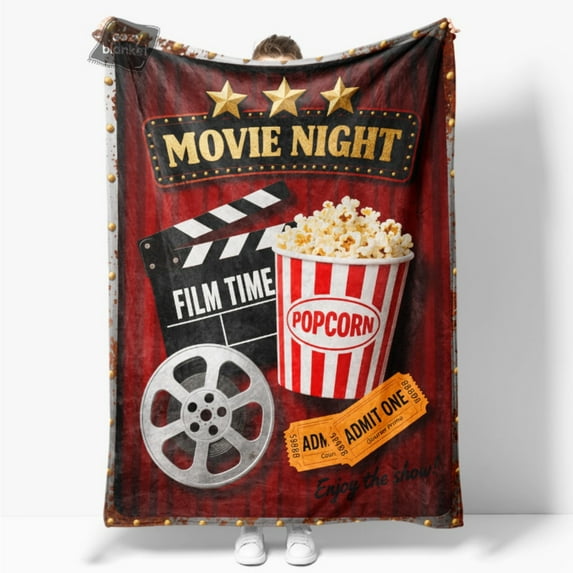 Cozy Movie Night Throw Blanket - Soft Lightweight Retro Marquee Design ...