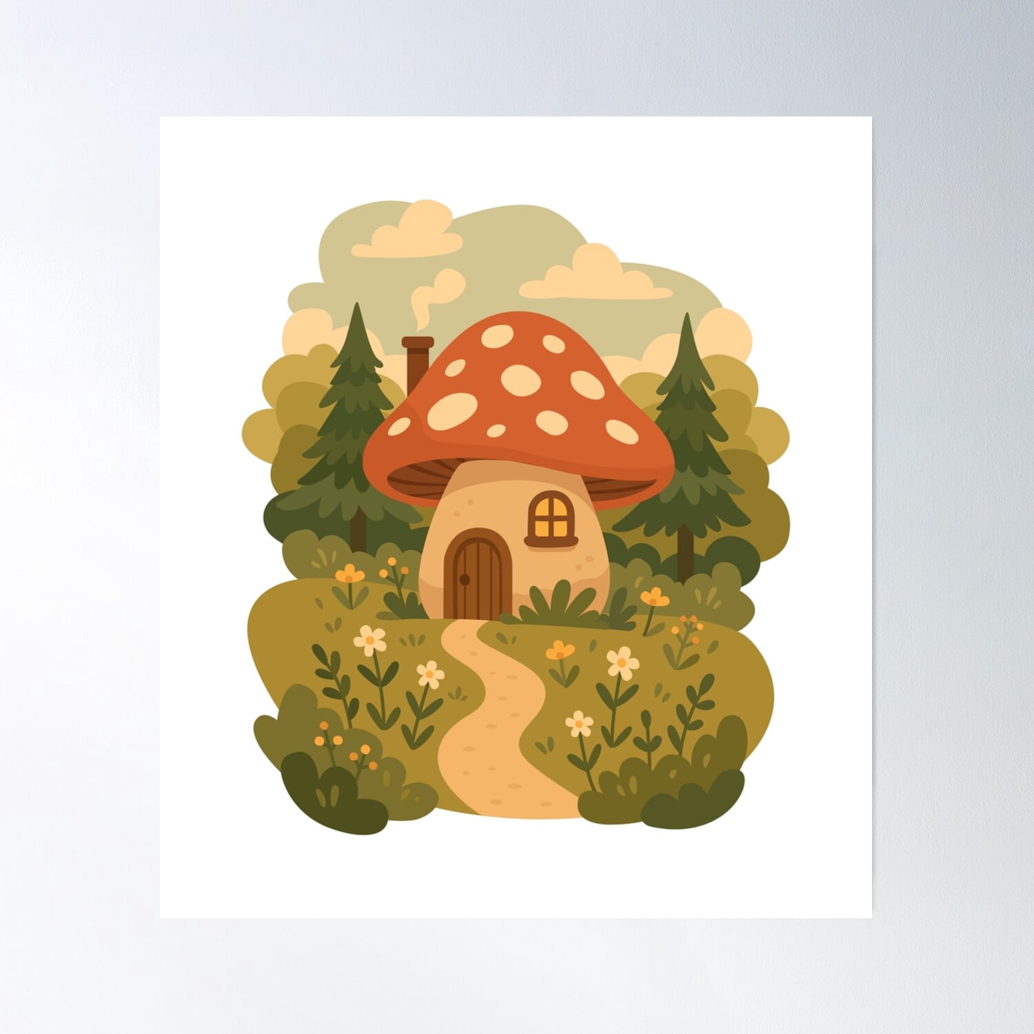 Cozy Mushroom House In The Forest Poster Wall Art Modern Wall Decor Art ...