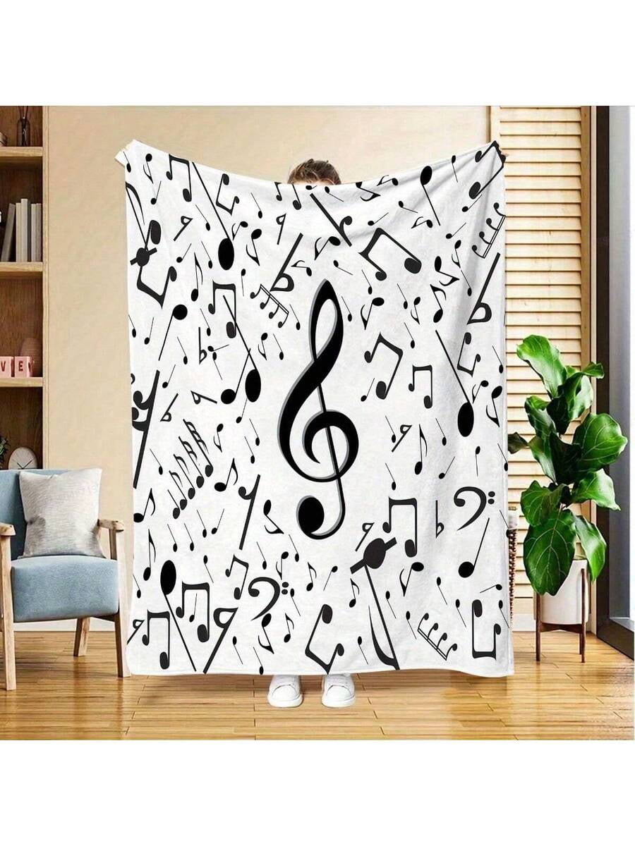 Cozy Music Note Print Flannel Throw Blanket, Soft Warm Durable Machine ...