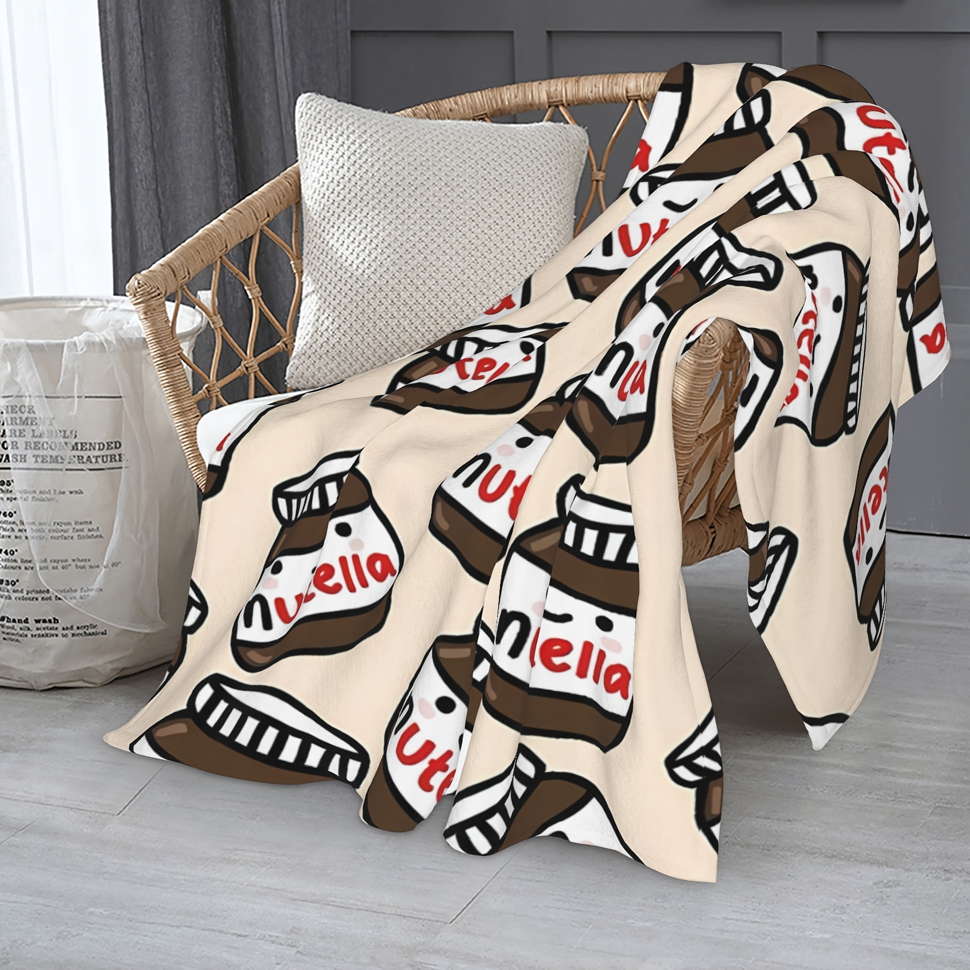 Cozy Nutella Cartoon Flannel Blanket – Soft Base with Hazelnut Spread ...