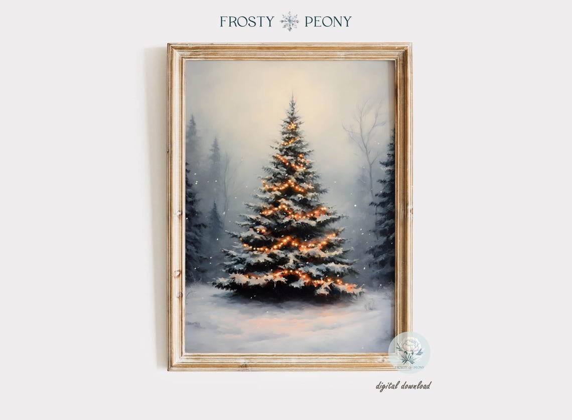 Cozy Outdoor Tree Art Print, Festive Holiday Wall Decor, Winter ...