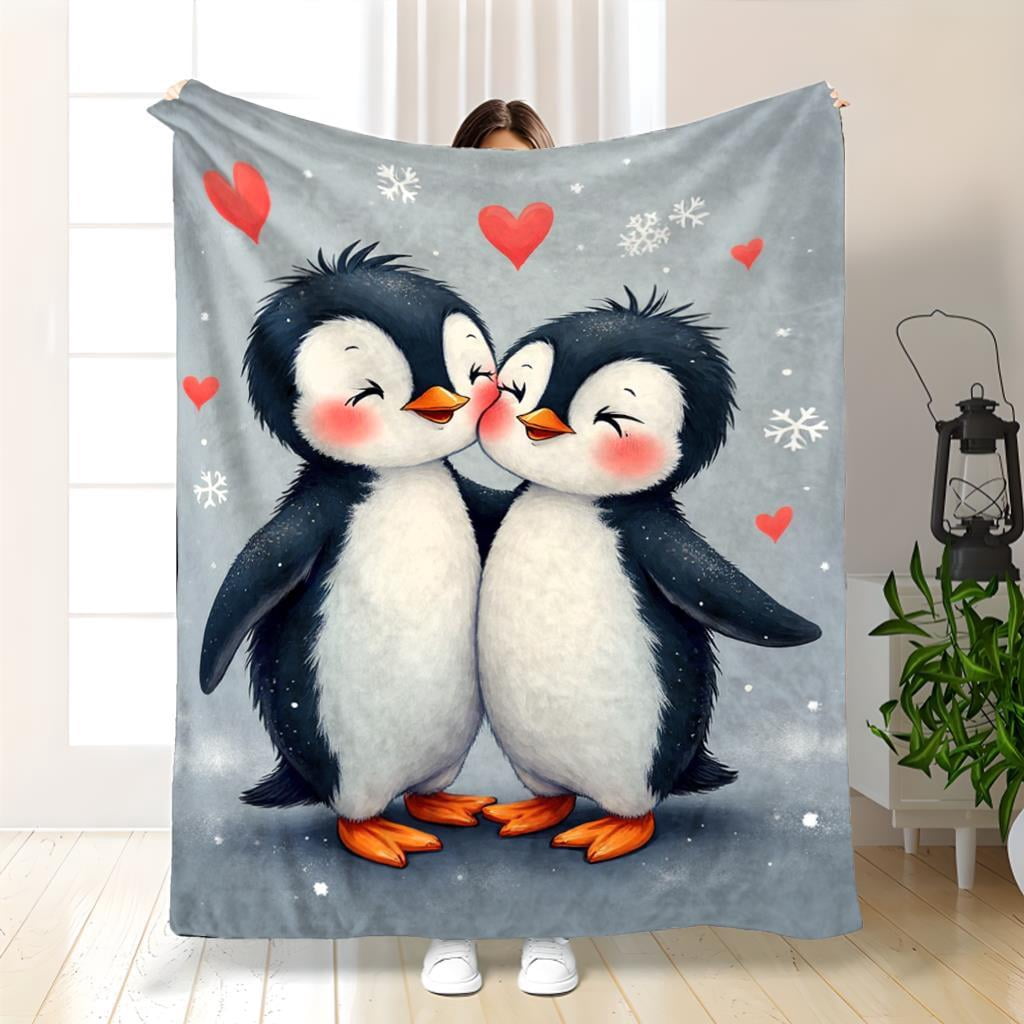 Cozy Penguin Couple Flannel Throw Blanket | Soft, All-Season Polyester ...
