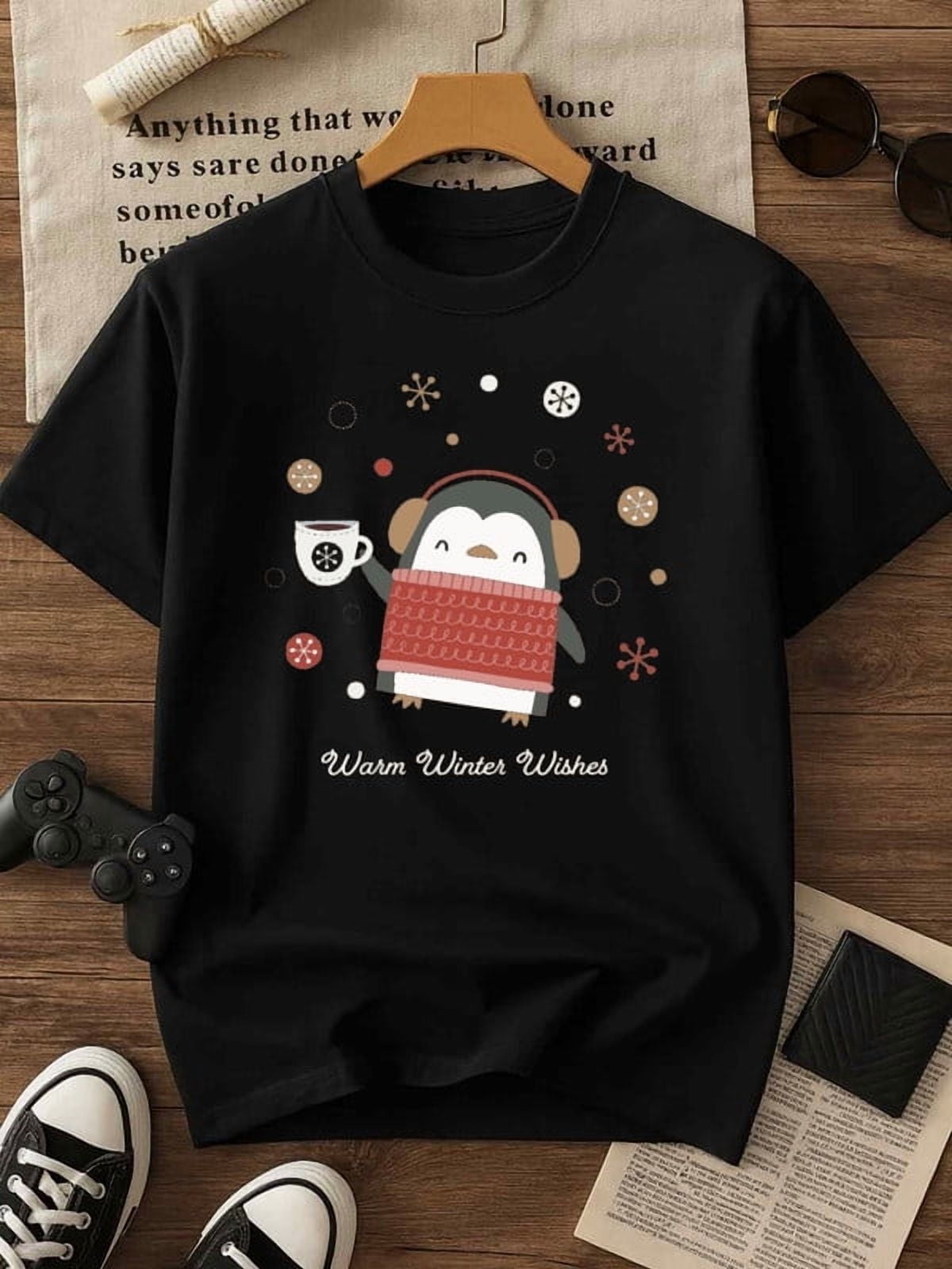 Cozy Penguin Tee Christmas funny t shirts print mens 180G 100% Cotton ...