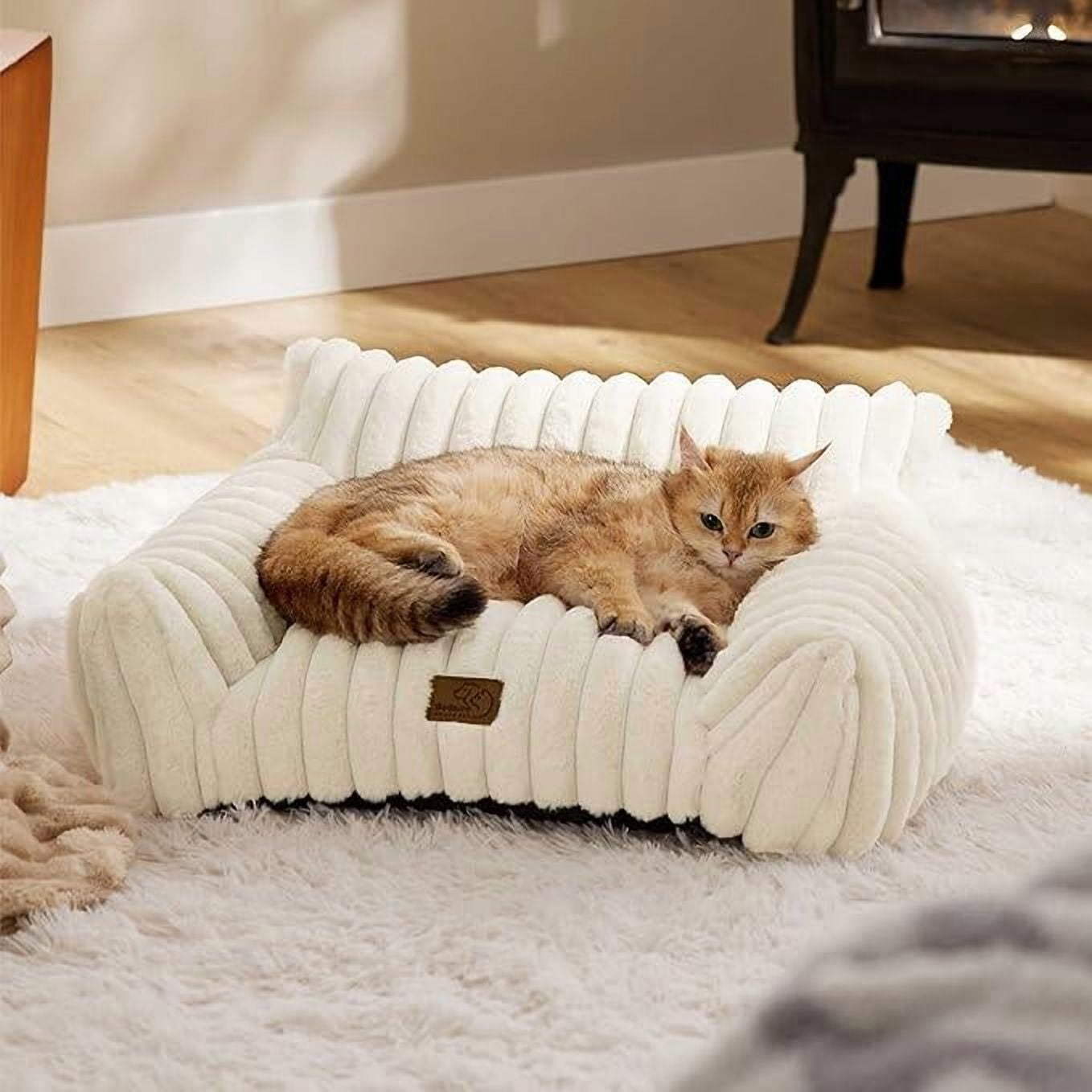 Cozy Pet Sofa for Cats & Small Dogs - Soft Corduroy & Fleece Couch ...