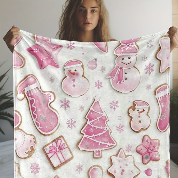 Cozy Pink Christmas-Themed Flannel Throw Blanket - Soft, Warm ...