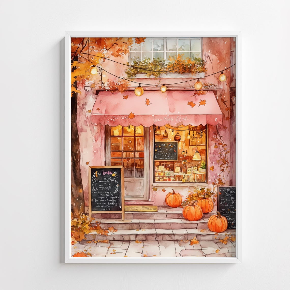Cozy Pink Fall Cafe, Whimsical Autumn Bakery Poster, Fall Gallery Wall ...