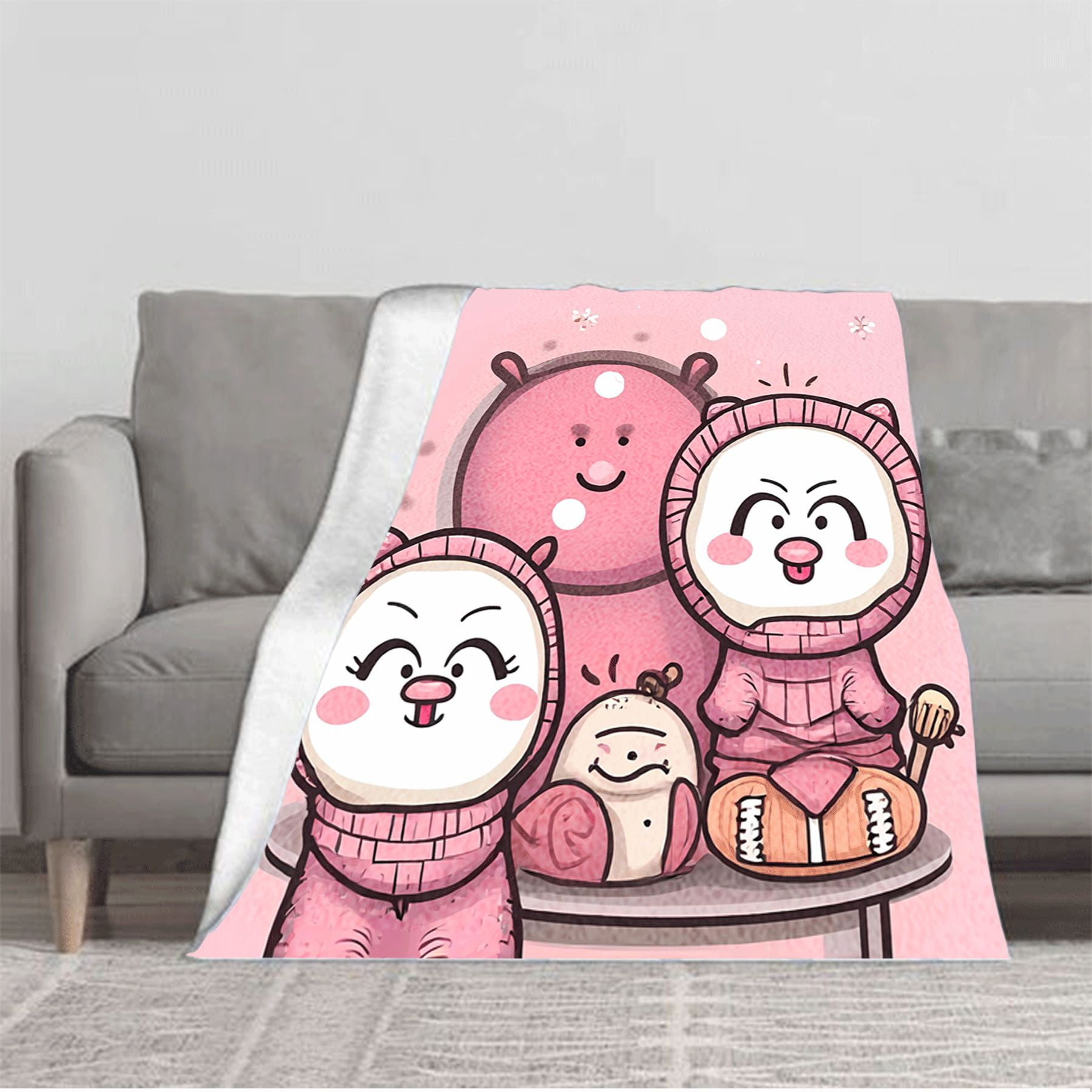 Cozy Pink Flannel Blanket with Cartoon Characters - Soft Warm and ...