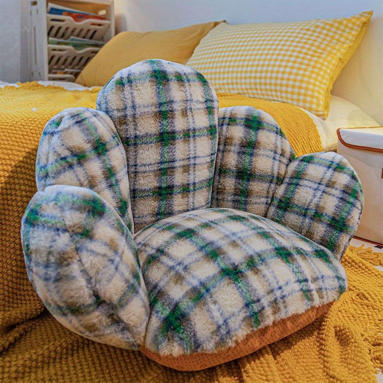 Cozy Plaid Lazy-Seat Cushion with Tray - Round, Thick Polyester Floor ...