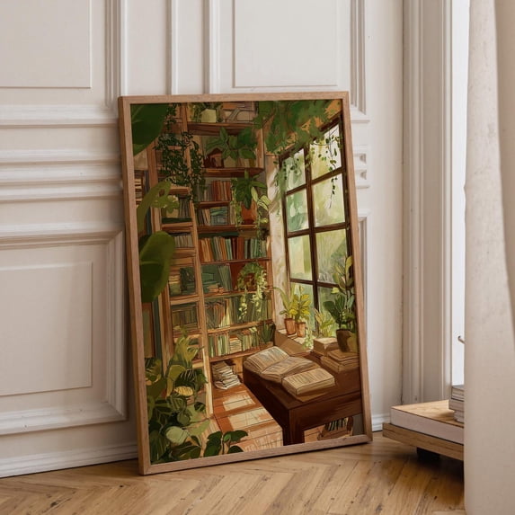 Cozy Plant Reading Nook Botanical Library Book Lover Decor Greenery ...