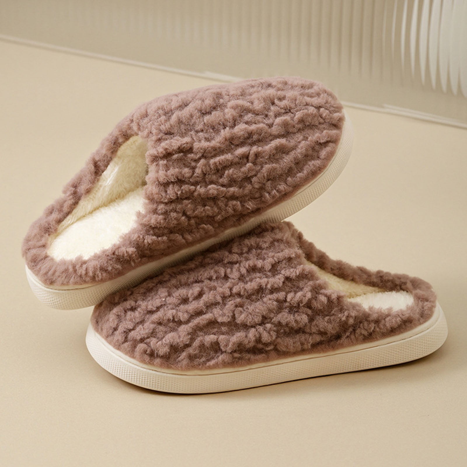 Cozy Platform Fuzzy Slippers for Women Wide Width Plus Size Faux Fur Plush Anti-Skid Indoor ...