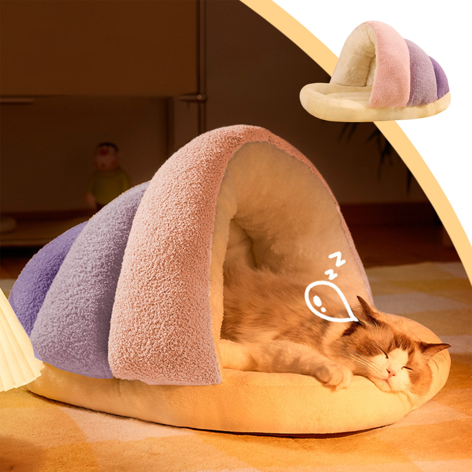 ‌Cozy Plush Cat Cave Bed for Indoor Cats & Small Dogs,Cute Slipper Cat ...