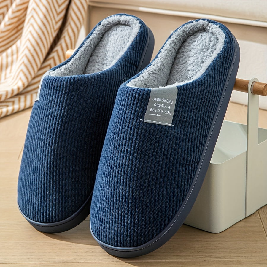 Cozy Plush-Lined Men's Indoor Slippers - Warm, Non-Slip Home Shoes for ...