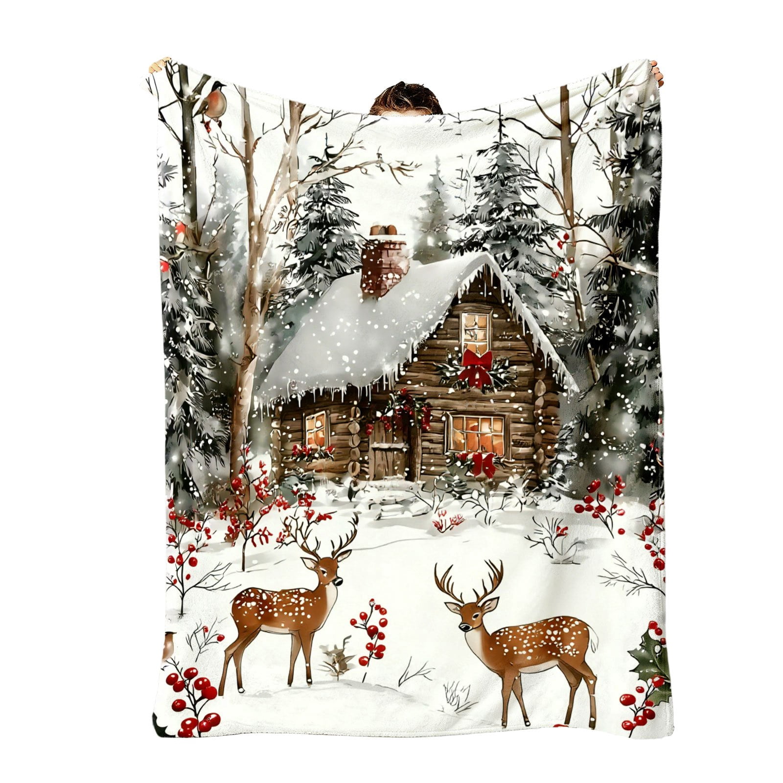 Cozy Plush Log Cabin Reindeer Forest Bedspread - Hypoallergenic All ...