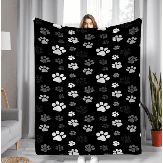 Cozy Puppy Paw Print Flannel Throw Blanket - Soft, Lightweight ...