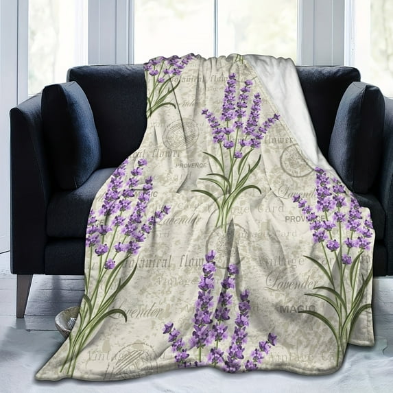 Cozy Purple Lavender Flannel Throw Blanket - Soft Vintage Floral Print ...