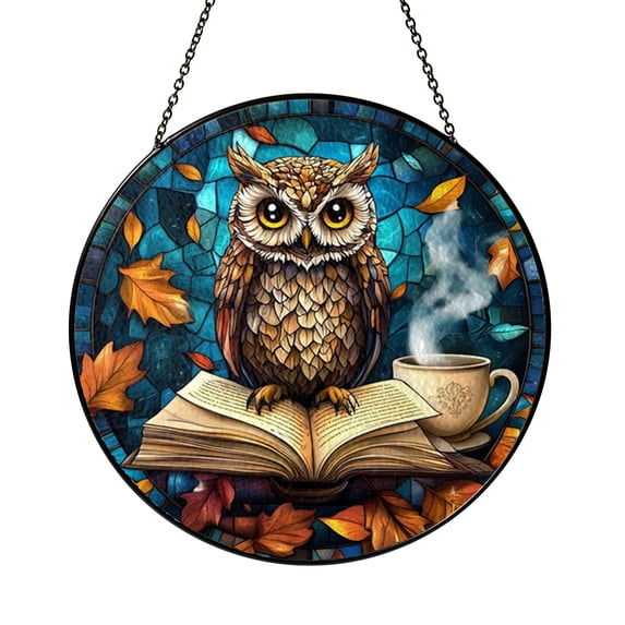 Cozy Reader Owl Stained Glass Style Window Hanging - Walmart.com