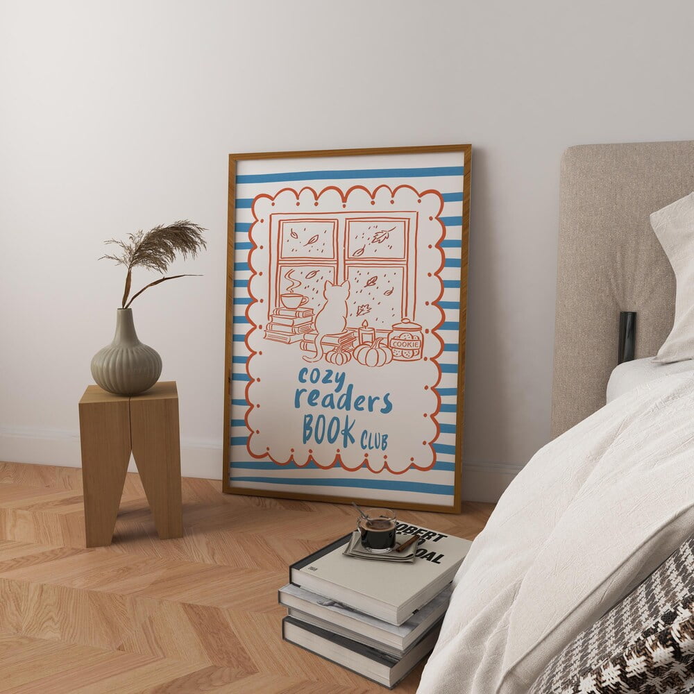 Cozy Readers Book Club Art Print Poster, Trendy Retro Bedroom Pint ...