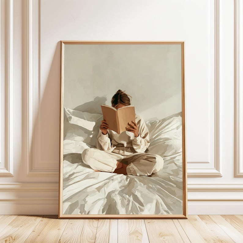 Cozy Reading Girl Poster Minimalist Faceless Woman Book Lover Neutral ...