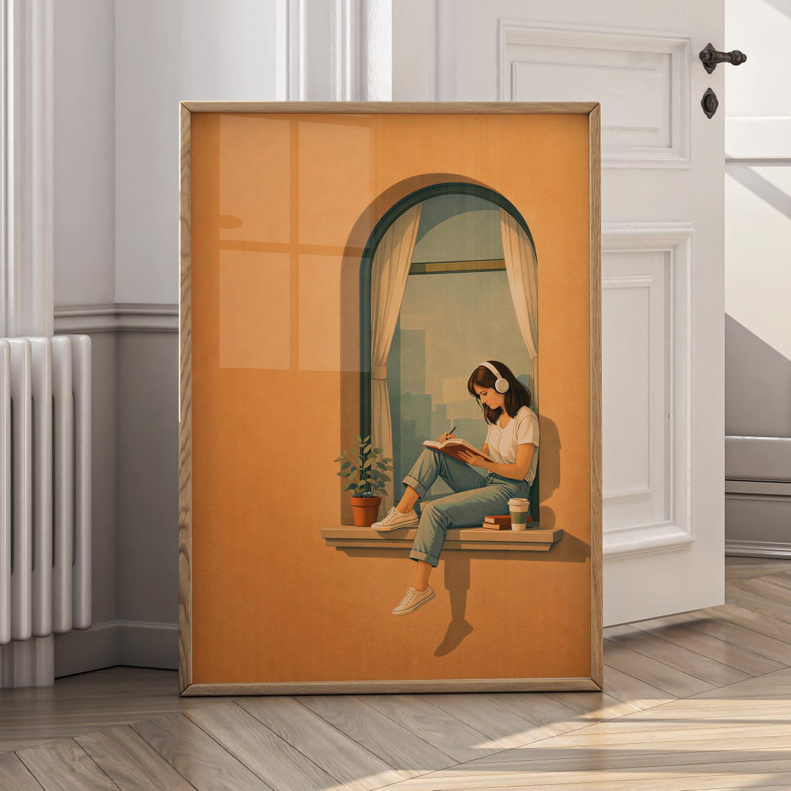 Cozy Reading Nook Art Woman Listening Music Illustration Aesthetic ...