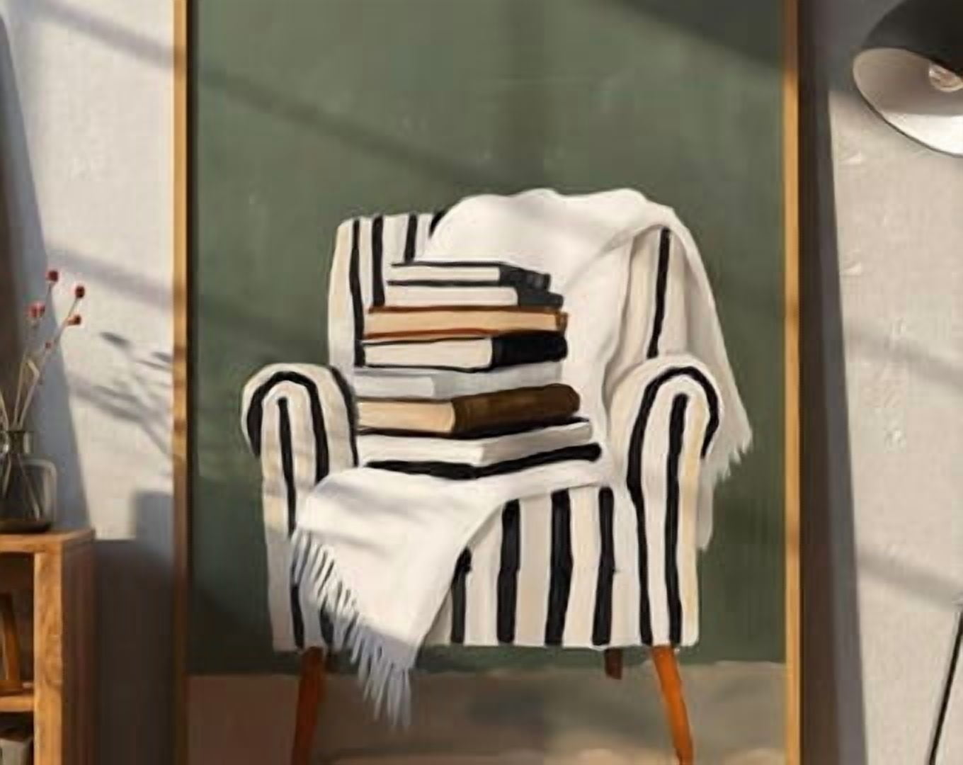 Cozy Reading Nook Wall Art Stack Of Books On Chair Poster Neutral ...