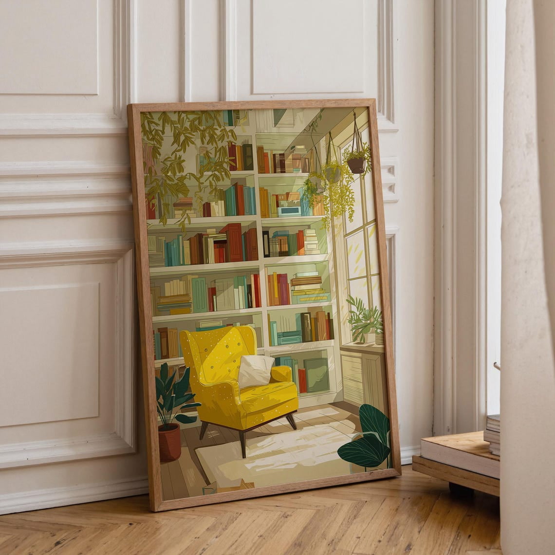Cozy Reading Nook Wall Art Yellow Chair Library Mid Century Modern ...