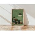 Cozy Reading Woman Illustration Green Armchair Red Book Art Unframed ...