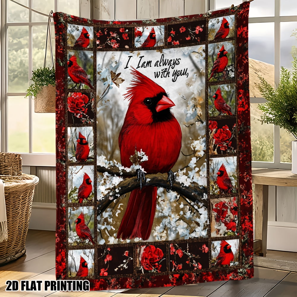 Cozy Red Cardinal Collage Printed Flannel Throw Blanket - Plush, All ...