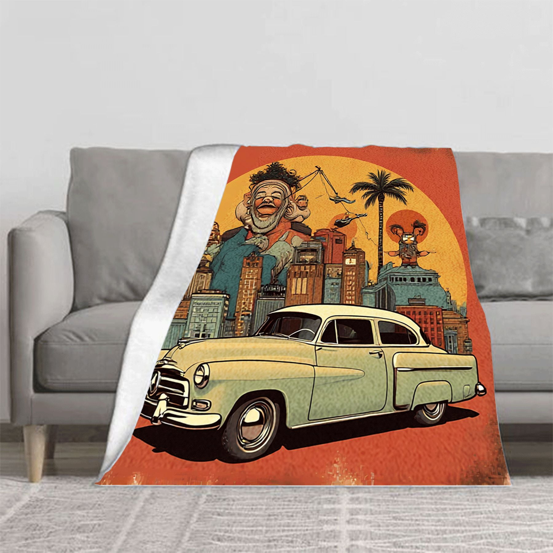 Cozy Retro Clown & Cityscape Flannel Blanket - Soft Warm Perfect for ...